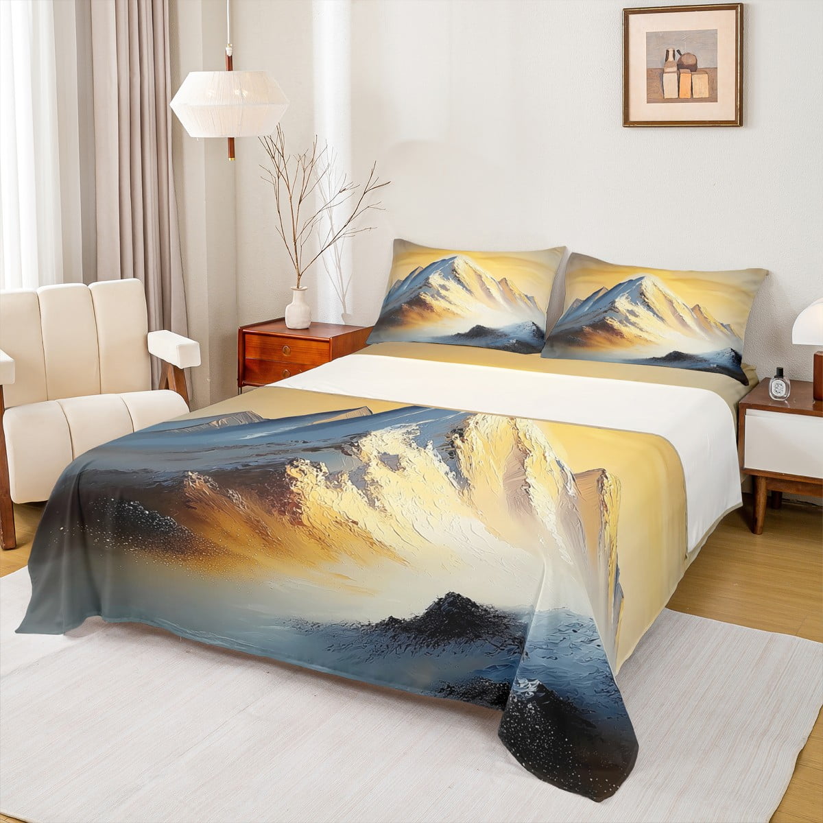 Feelyou Teens Mountain Bed Sheets, Rustic Farmhouse Scenery King Sheets ...