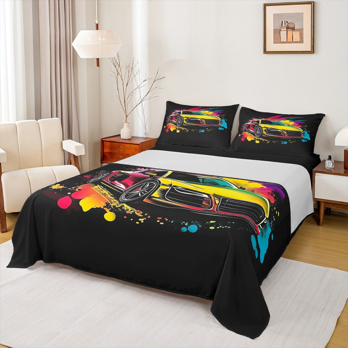 Feelyou Teens Race Car Bed Sheets for Boys, Extreme Sports Theme King Sheets, Colorful Splash ...