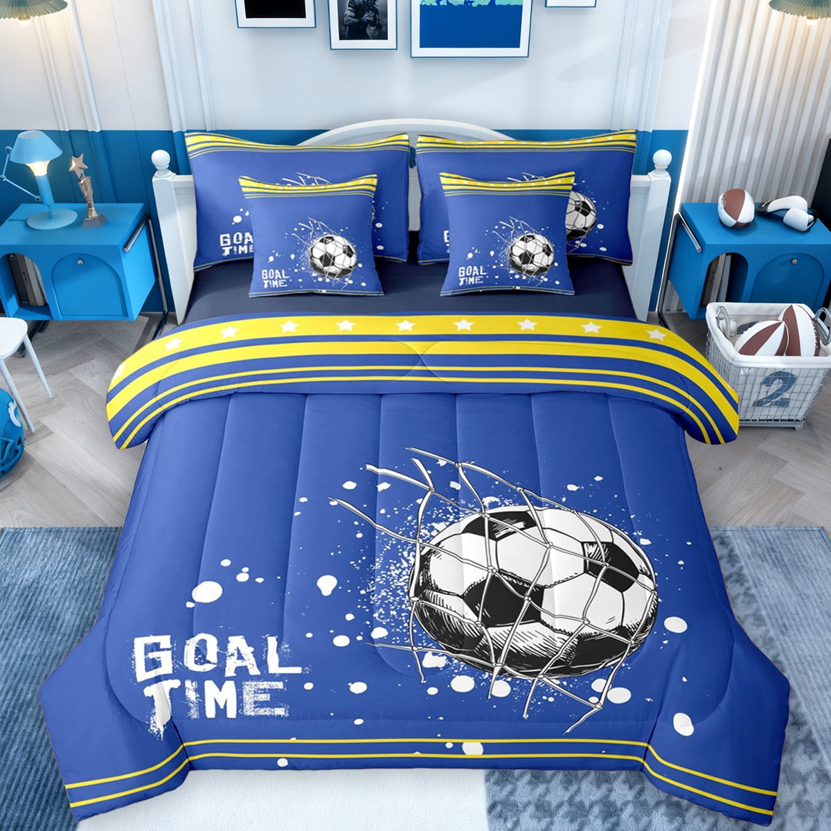 Feelyou Teens Watercolor Football Twin Bedding Sets 7-Piece, Cartoon ...