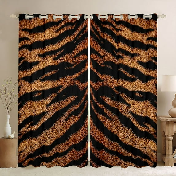 Feelyou Tiger Print Black Out Curtains, Brown Lines Curtains Pack of 2 ...