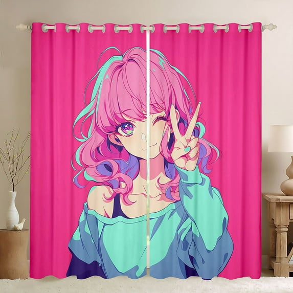 Feelyou Tokyo Anime Girl Black Out Curtains, Japan Curtains Pack of 2 ...