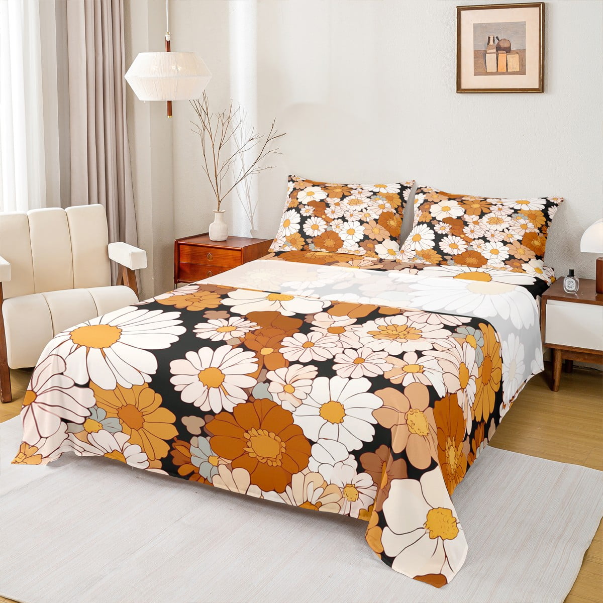 Feelyou Tokyo Cherry Blossoms Bed Sheets, Groovy Flower Floral King ...