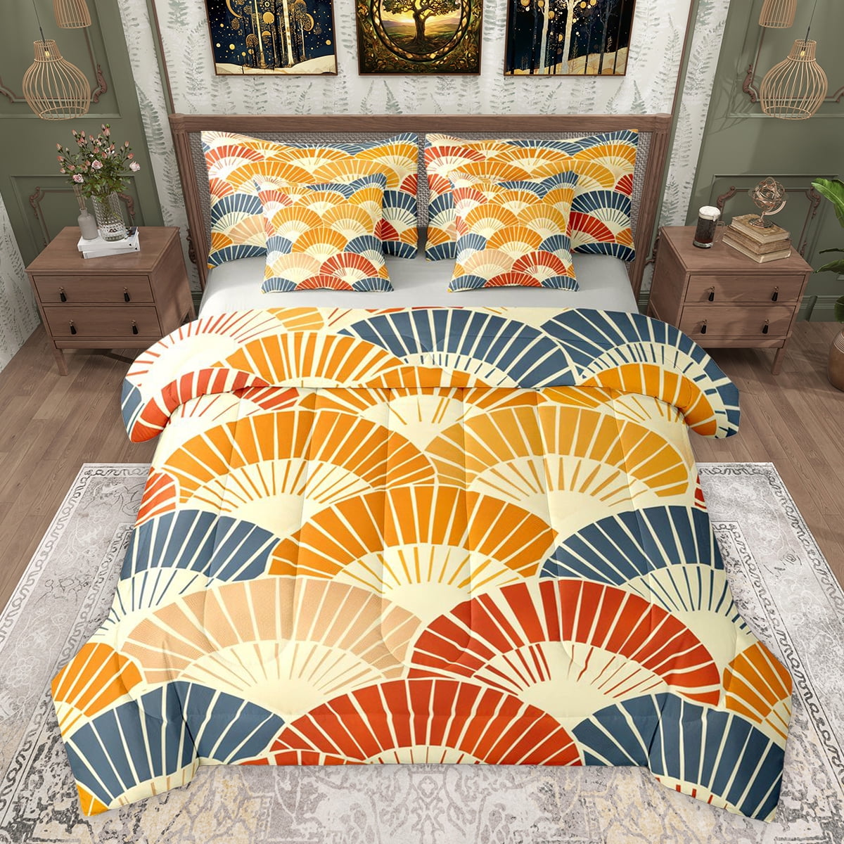 Feelyou Tokyo Folding Fan Bedding Comforter Set 7pcs, Chic Stripes ...