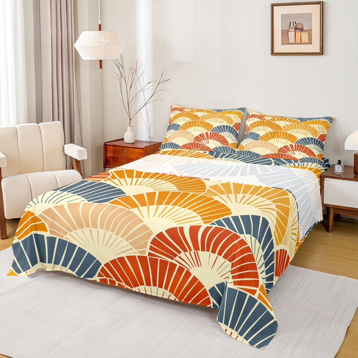 Feelyou Tokyo Folding Fan Queen Sheet Sets, Chic Stripes Minimalism ...