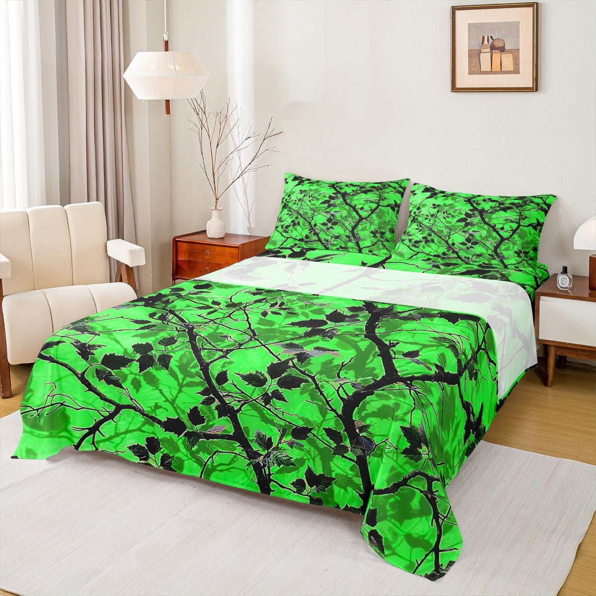 Feelyou Tree Branches Kids Twin Sheet Sets, Green Plant Botanical Twin ...