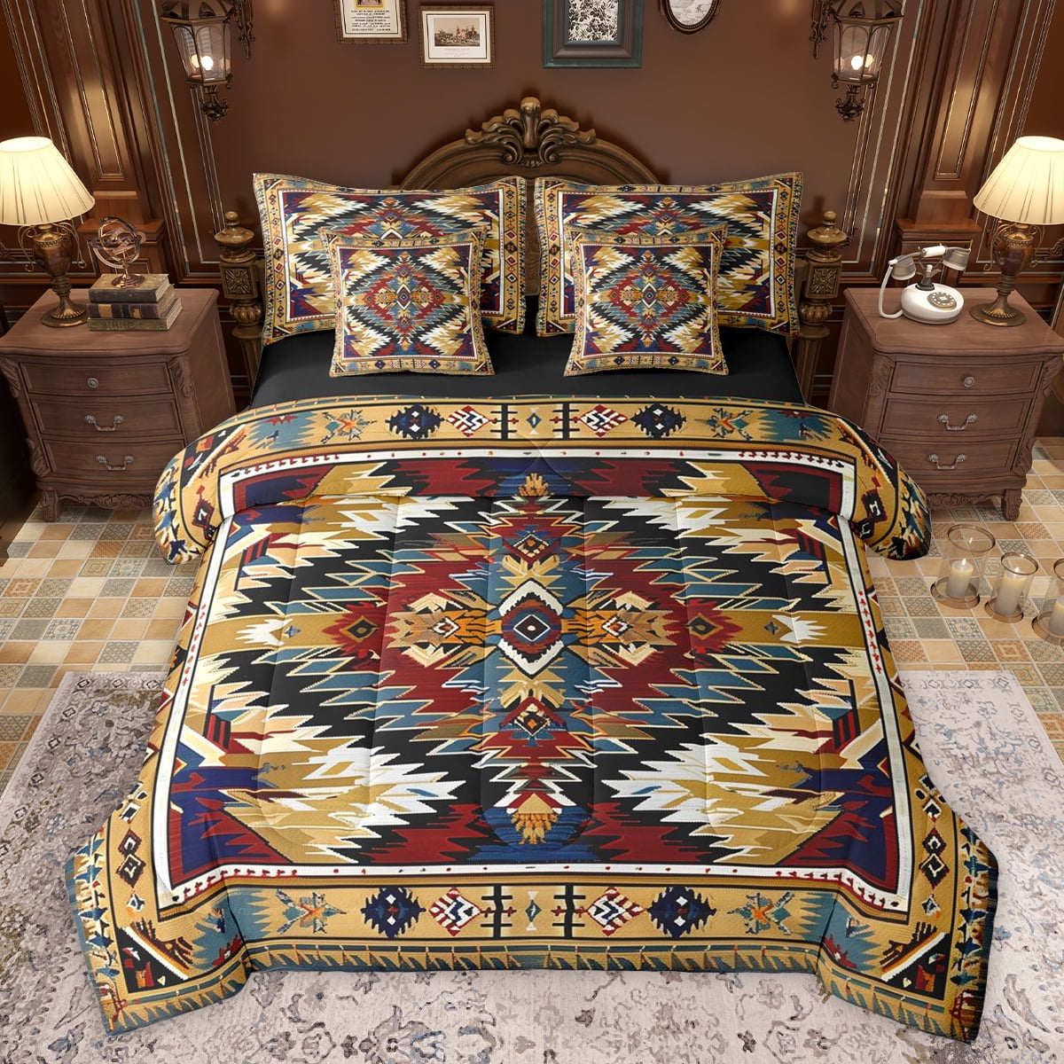 Feelyou Triangle Aztec Bedding Comforter Set 7pcs, Vintage Abstract ...