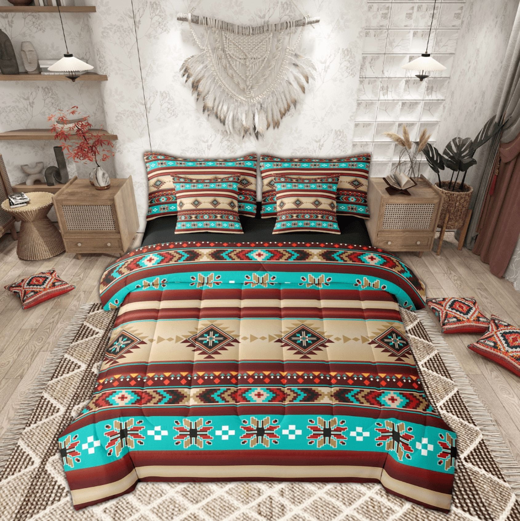 Feelyou Tribal Aztec Bedding Comforter Set 7pcs for Adult, Western ...