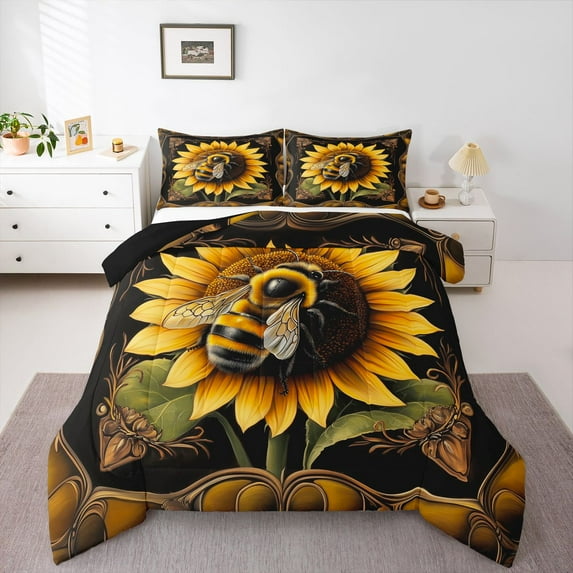 Feelyou Tribal Bee Animal Full Size Comforter Sets, Rustic Sunflower ...