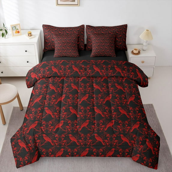 Feelyou Tribal Boho Damask Bedding Comforter Set 7pcs, Red Gothic Crow ...