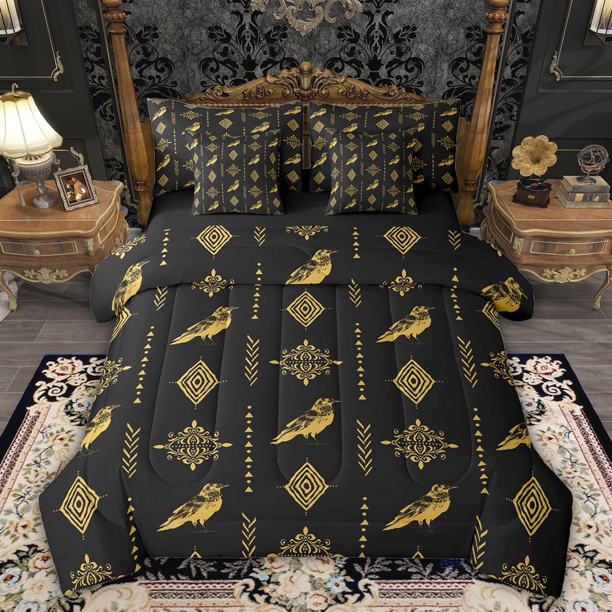 Feelyou Tribal Crow Teen Bedding Comforter Set 7pcs, Yellow Boho Aztec ...
