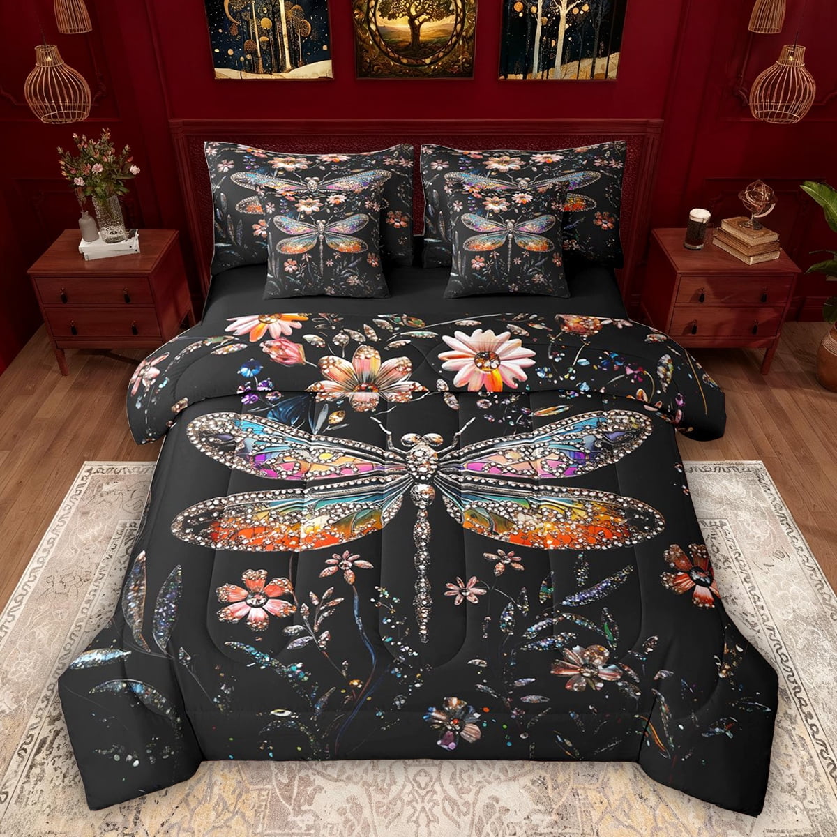 Feelyou Tribal Dragonfly Bedding Comforter Set 7pcs, Rustic Plant Queen ...