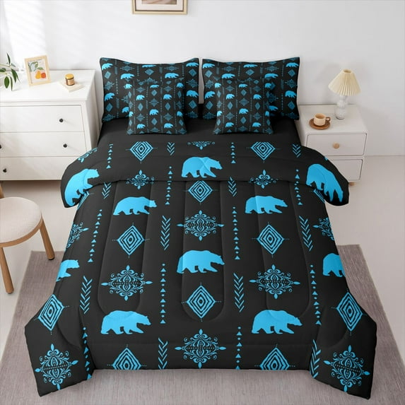 Feelyou Tribal Jungle Bear Bedding Comforter Set 7pcs, Blue Boho Aztec ...