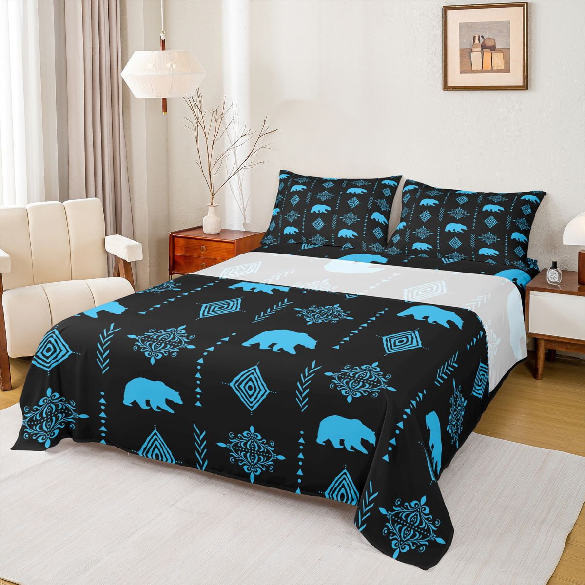 Feelyou Tribal Jungle Bear Queen Sheet Sets, Blue Bohemian Aztec Bed ...