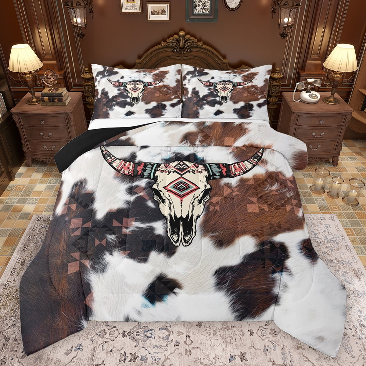 Feelyou Tribal Sheep Skeleton Bedding Comforter Set, Fashion Cow Print ...