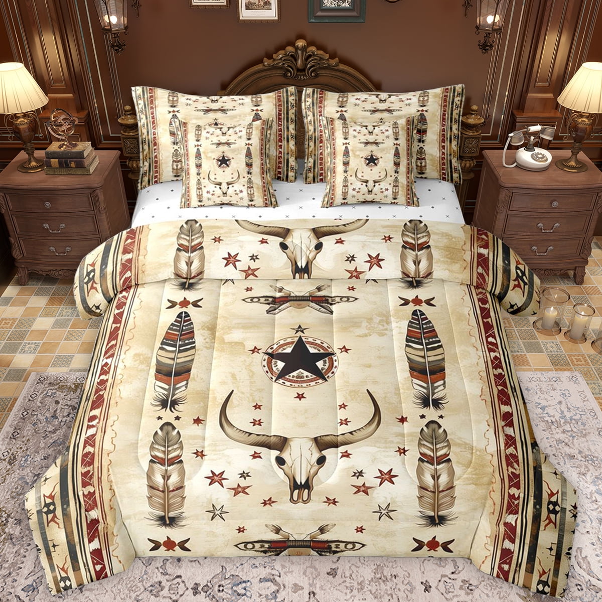 Feelyou Tribal Sheep Skull Bedding Comforter Set 7pcs for Men, Hippie ...