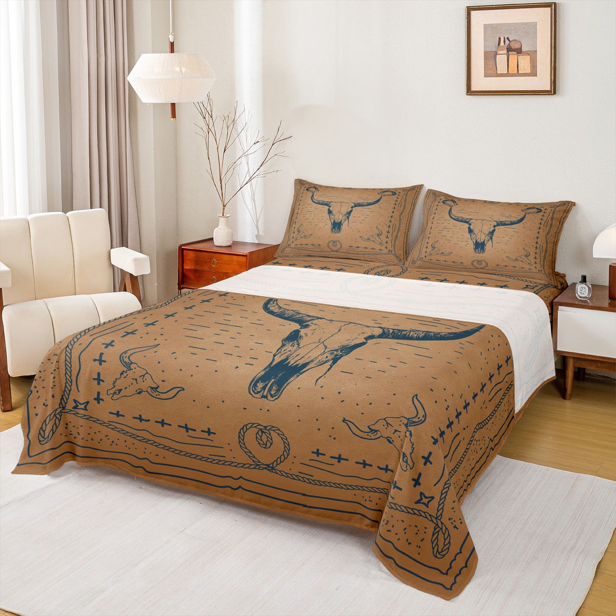 Feelyou Tribal Sheep Skull Full Size Sheets for Teen, Bohemian Western ...