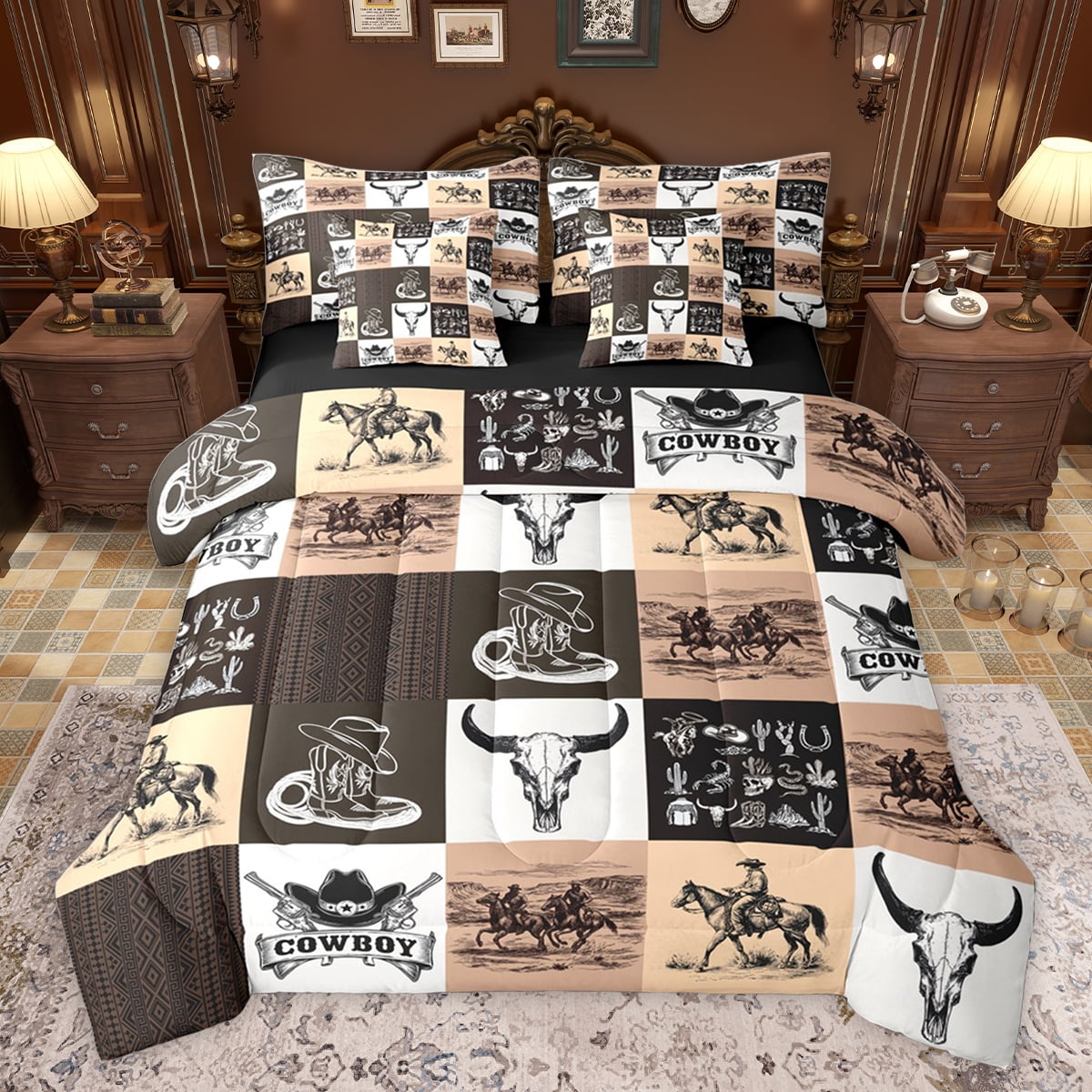 Feelyou Tribal Western Cowboy Bedding Comforter Set 7pcs, Gothic Sheel ...
