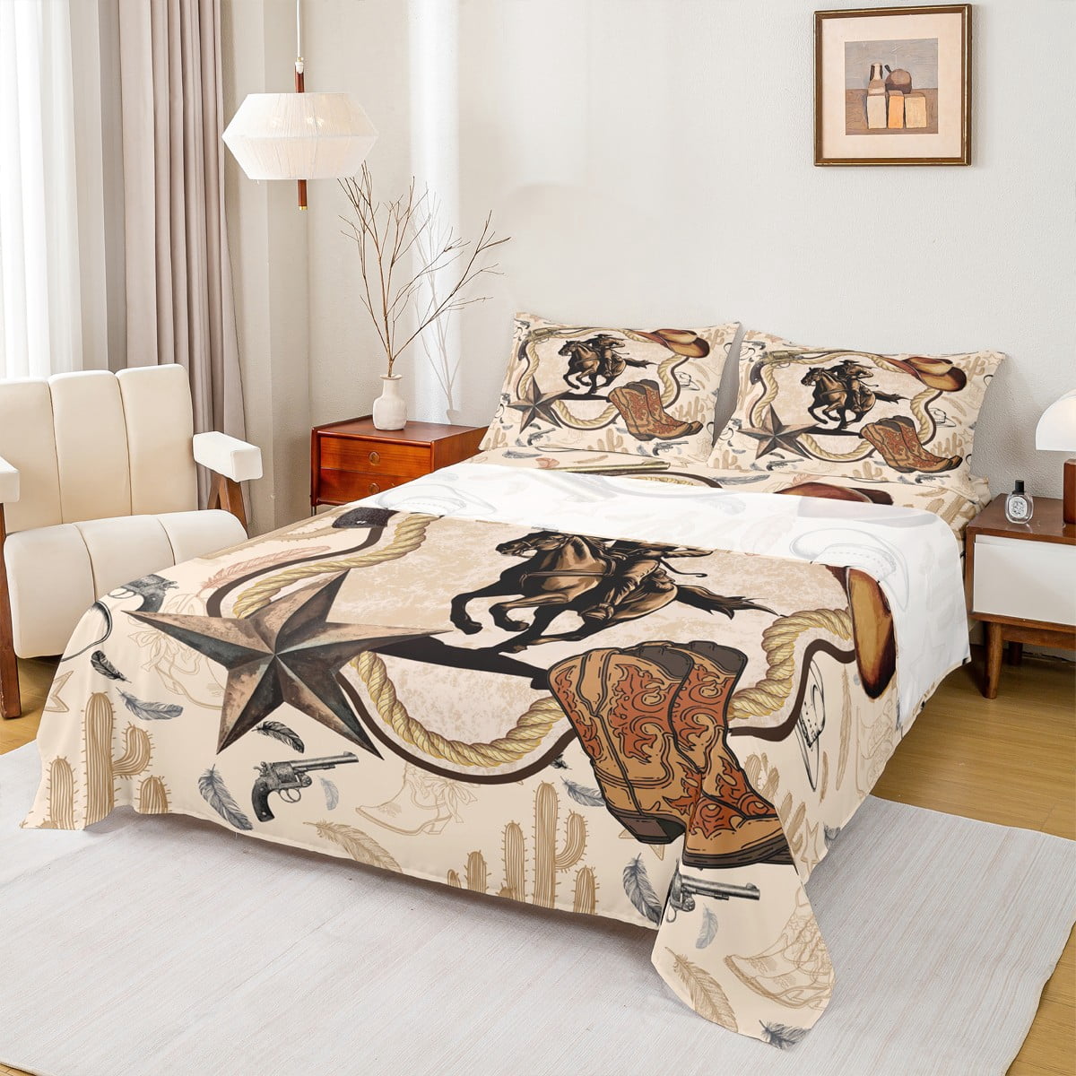 Feelyou Tribal Western Cowboy Twin Sheet Sets, Brown Cowgirl Boot Twin ...