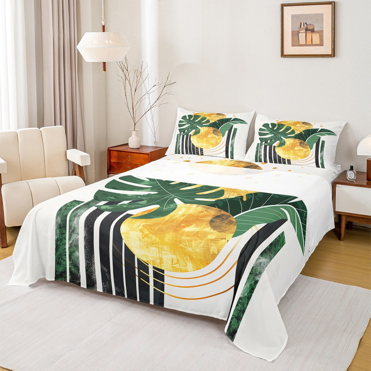 Feelyou Tropic Palm Botanical Queen Sheet Sets, Geometry Abstract ...