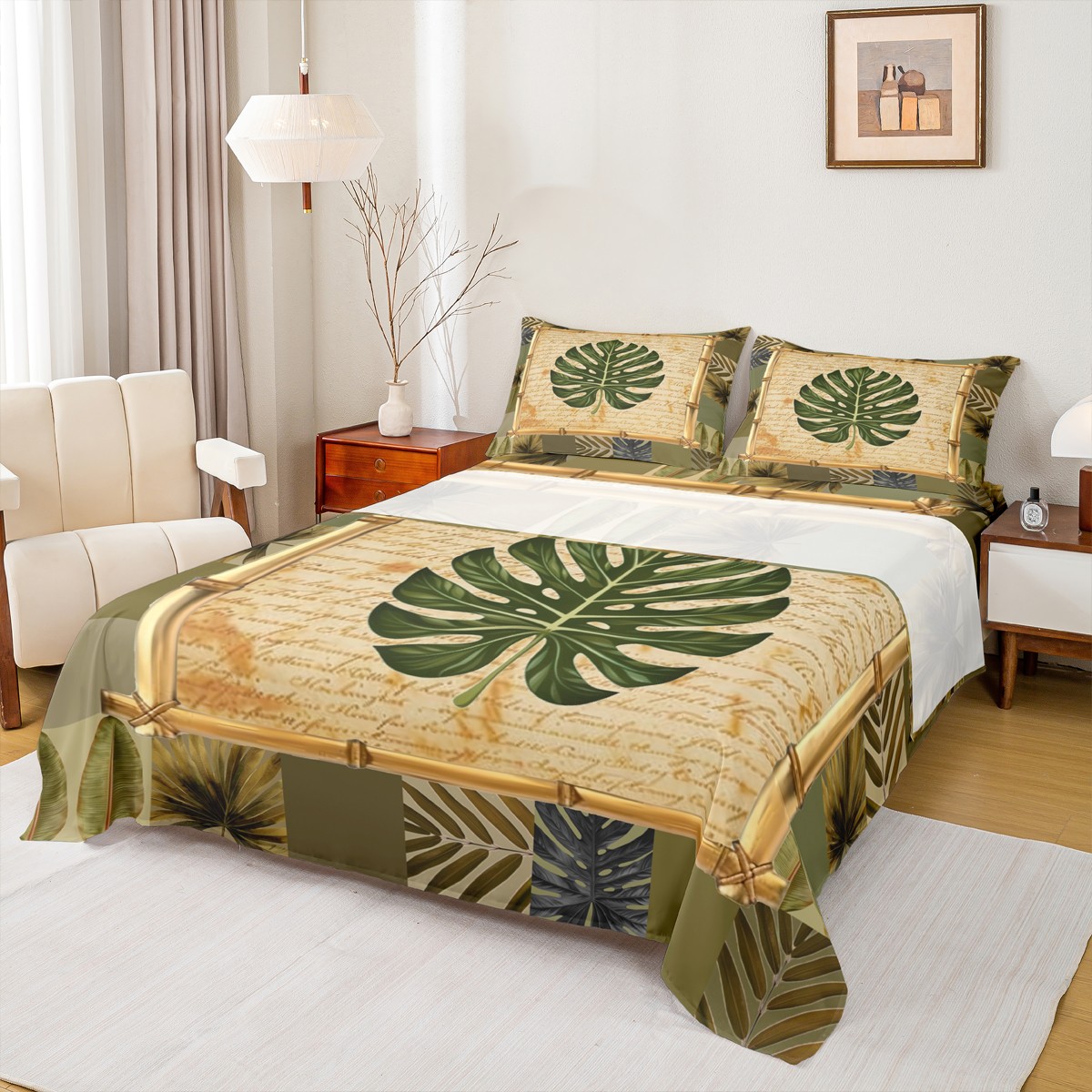 Feelyou Tropic Palm Leaves Twin Sheet Sets, Vintage Western Plant Twin ...