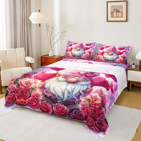 Feelyou Valentine's Day Gnome Full Size Sheets, Pink Rose Flower Bed ...