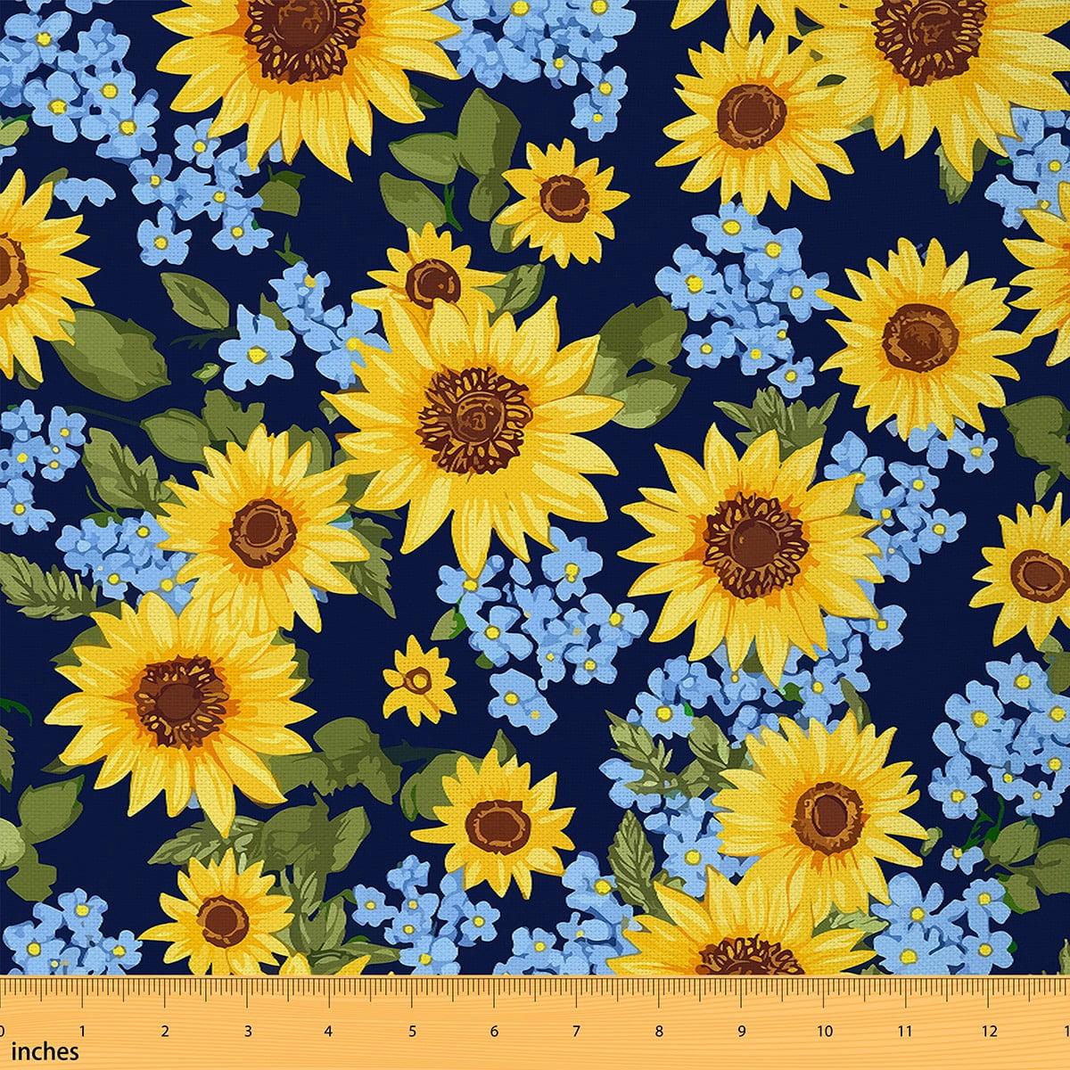 Feelyou Vibrant Sunflower Fabric by the Yard 2 Yards for Girls, Blue ...