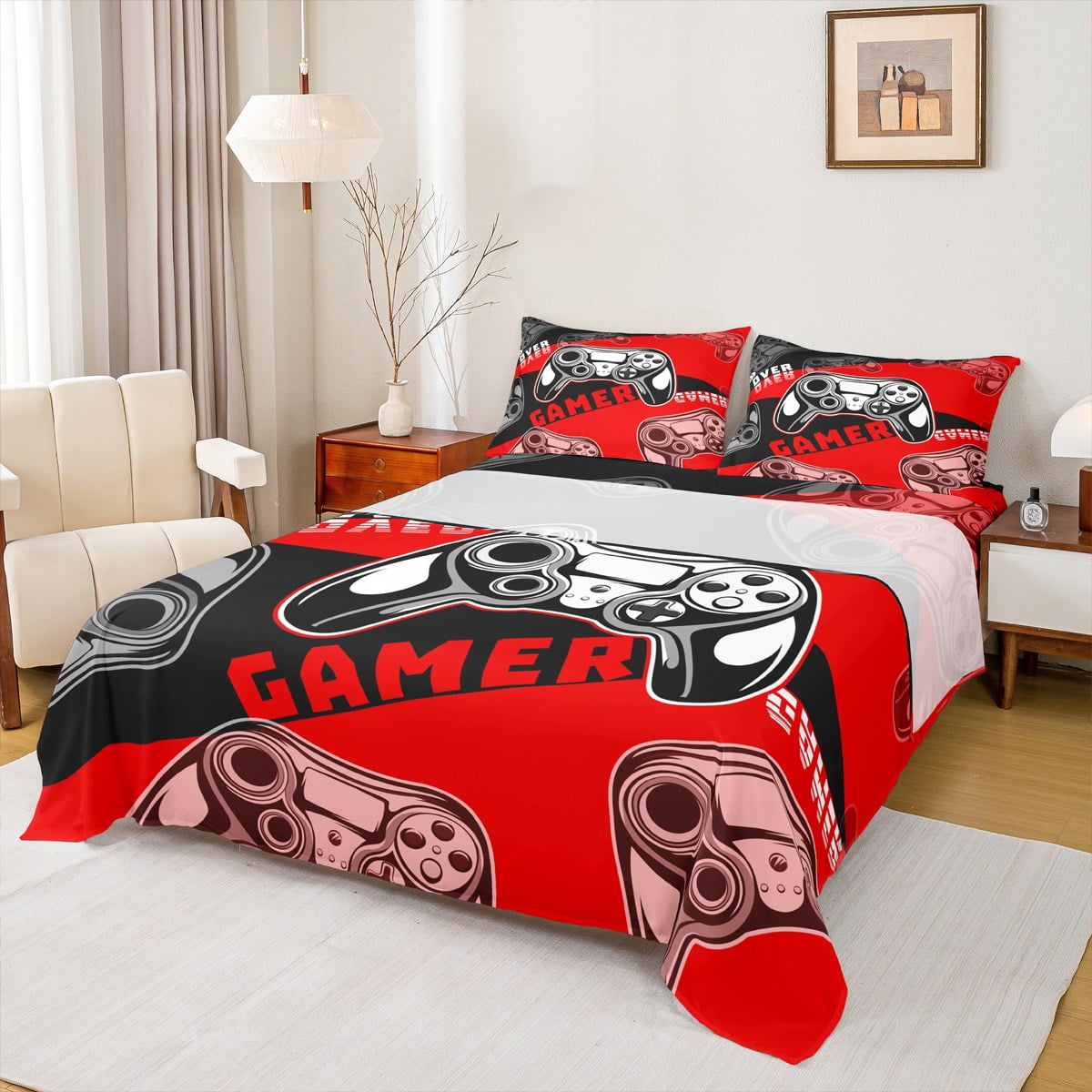 Feelyou Video Games Console Bed Sheets, Red Cartoon Gamepad King Sheets ...