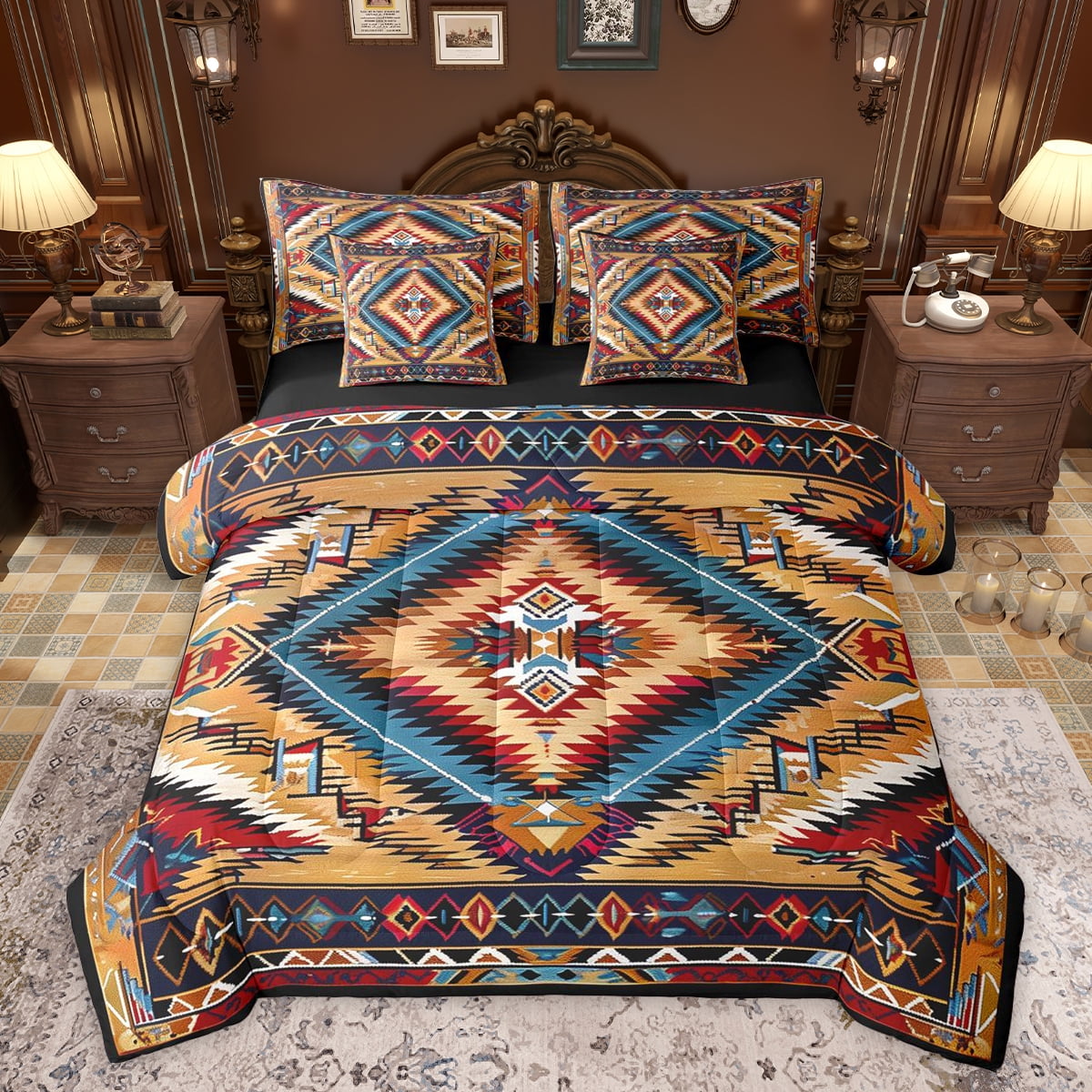 Feelyou Vintage Aztec Adult Bedding Comforter Set 7pcs, Tribal Western ...