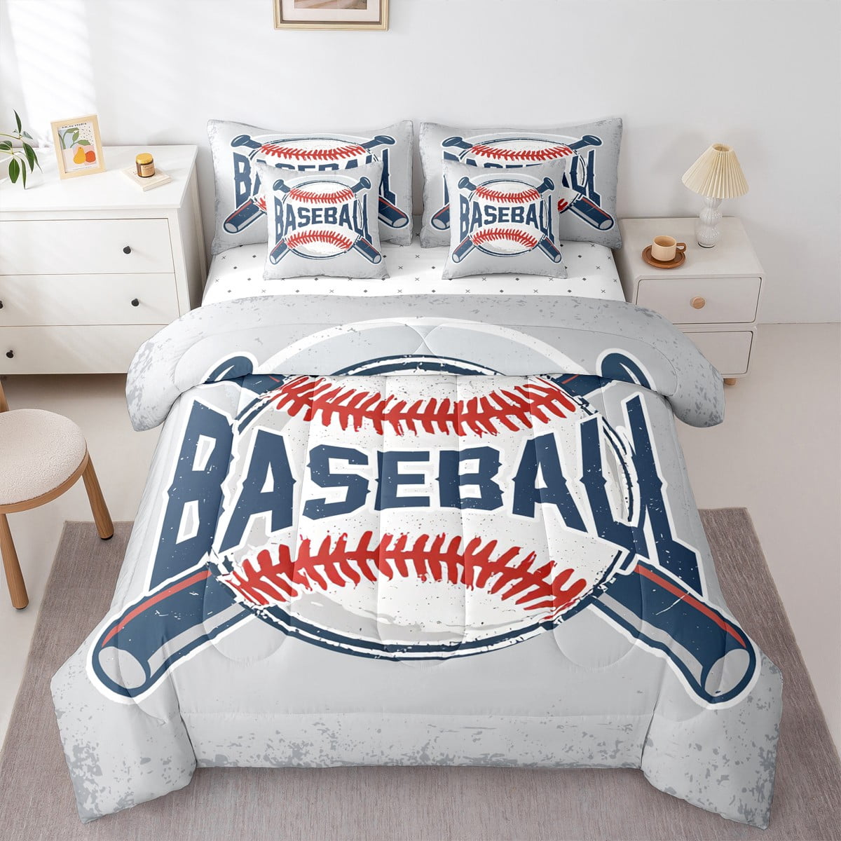Feelyou Vintage Baseball Player Bedding Comforter Set 7 Pieces ...