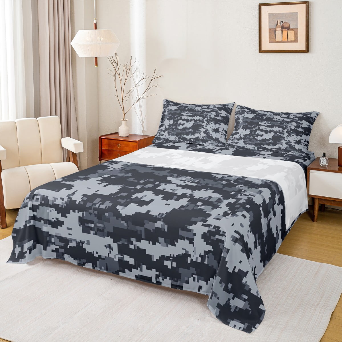 Feelyou Vintage Camouflage Bed Sheets, Grey Camo Abstract King Sheets ...