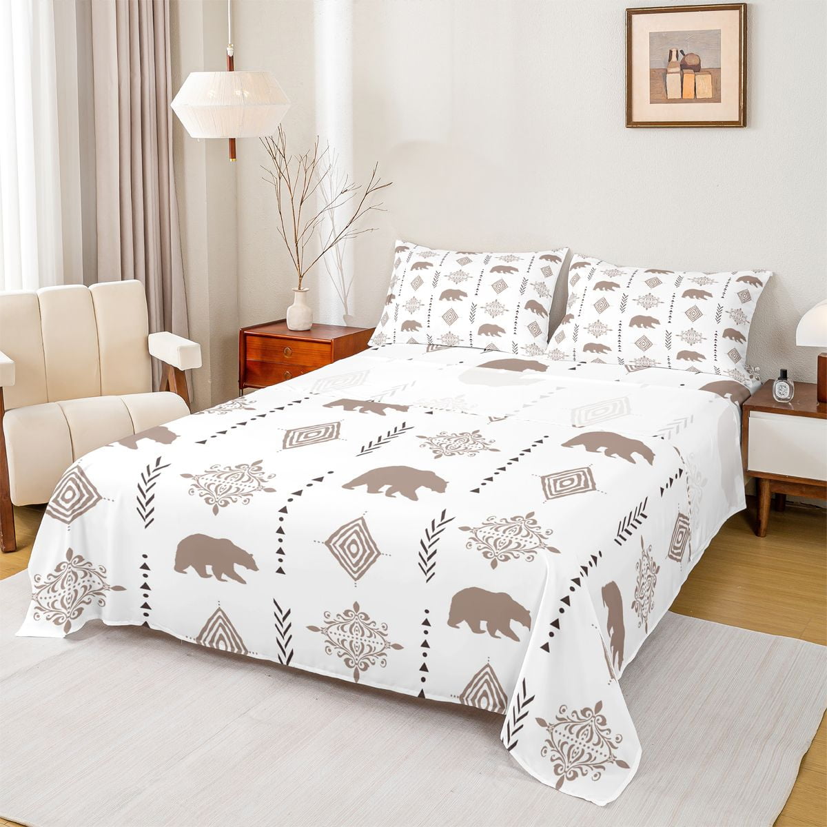 Feelyou Vintage Damask Aztec Bed Sheets, Rustic Bear Animal King Sheets ...