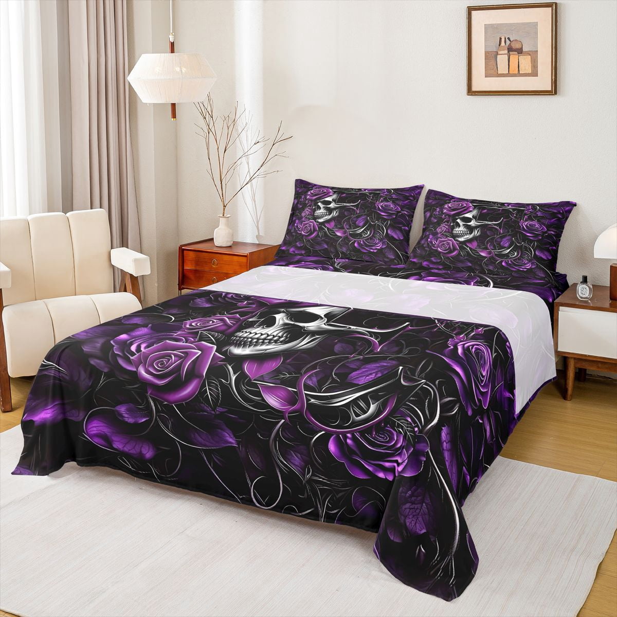 Feelyou Vintage Gothic Skull Rose Queen Sheets for Women Girls ...