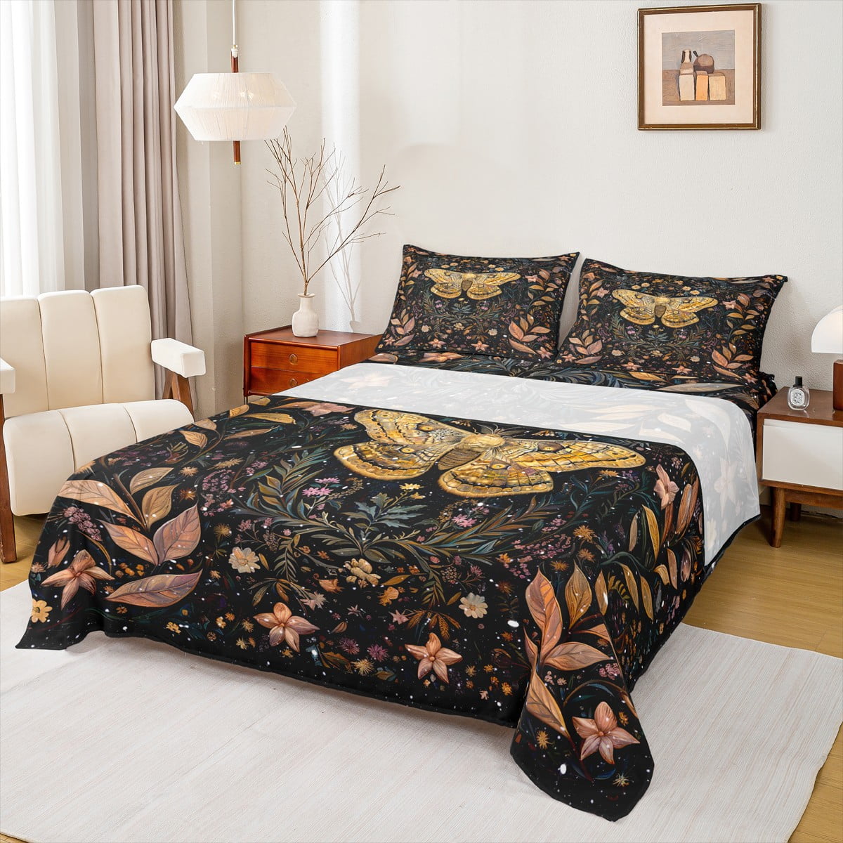 Feelyou Vintage Moth Bed Sheets, Wild Insect Theme King Sheets, Spring ...