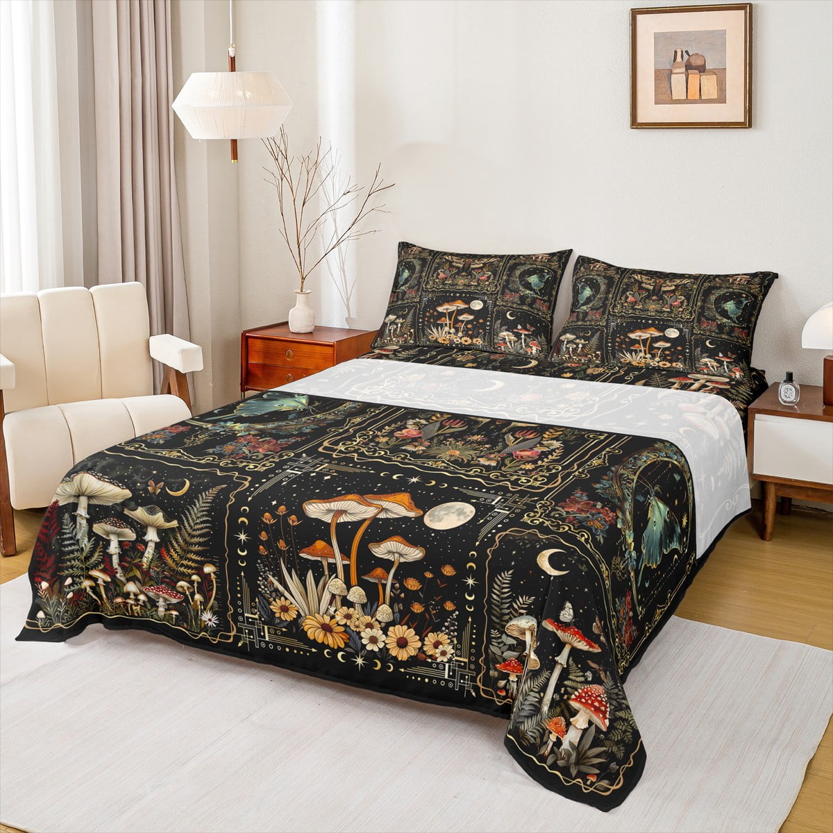 Feelyou Vintage Mushroom Full Size Sheets, Tropical Flower Bed Sheets ...