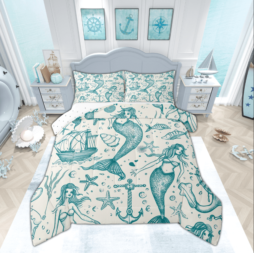 Feelyou Vintage Ocean Mermaid Full Size Comforter Sets for Kid ...
