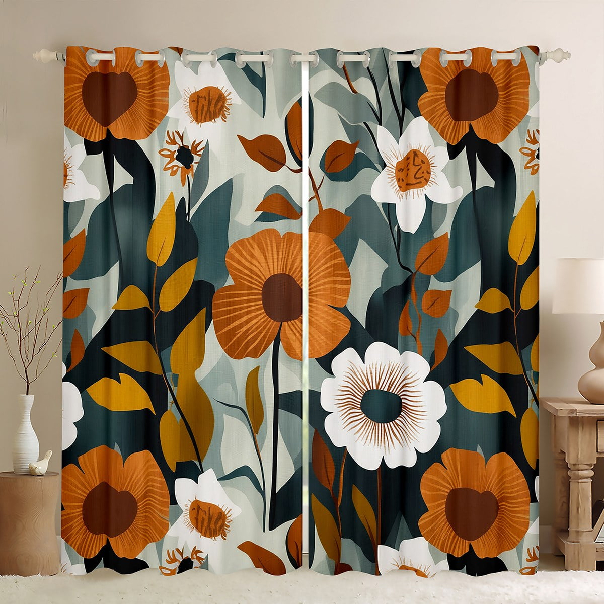 Feelyou Vintage Rustic Flower Blackout Curtains Set of 2 (52x84 Each ...