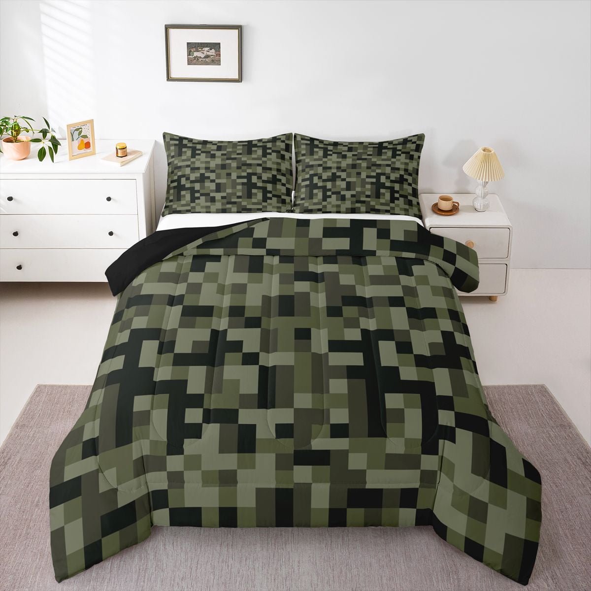Feelyou Vintage Square Abstract Twin Comforter Sets, Pixel Grid Miners ...