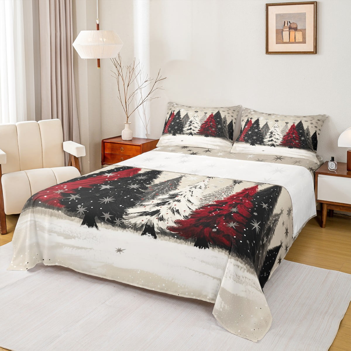 Feelyou Vintage Xmas Tree Bed Sheets for Teens, Winter Christmas ...