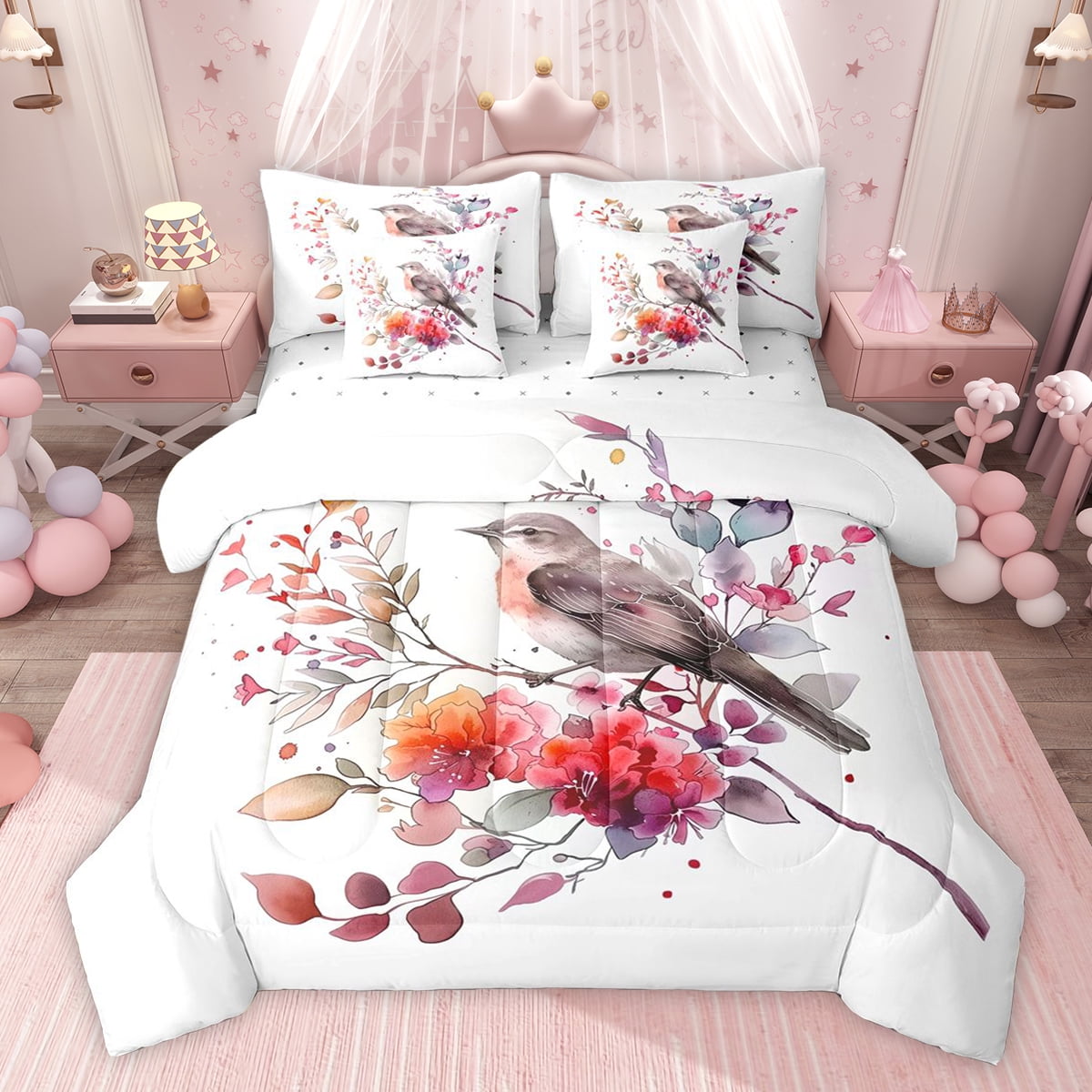 Feelyou Watercolor Birds Teen Bedding Comforter Set 7 Pieces, Spring ...