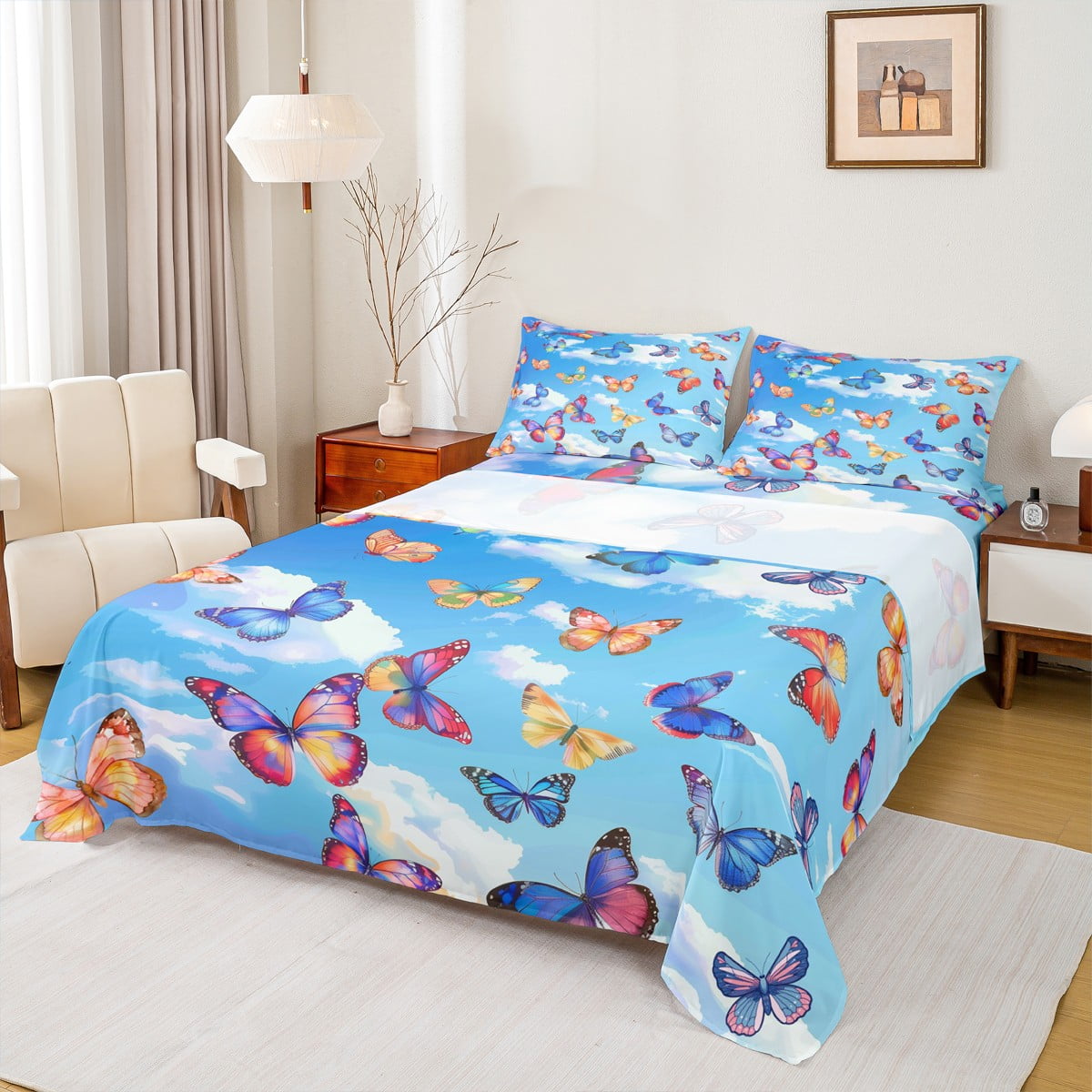 Feelyou Watercolor Butterflies Bed Sheets for Girls, Insects Animals ...
