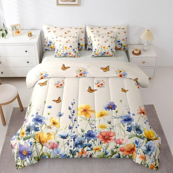 Feelyou Watercolor Groovy Flower Twin Bedding Sets 7pcs, Butterfly ...