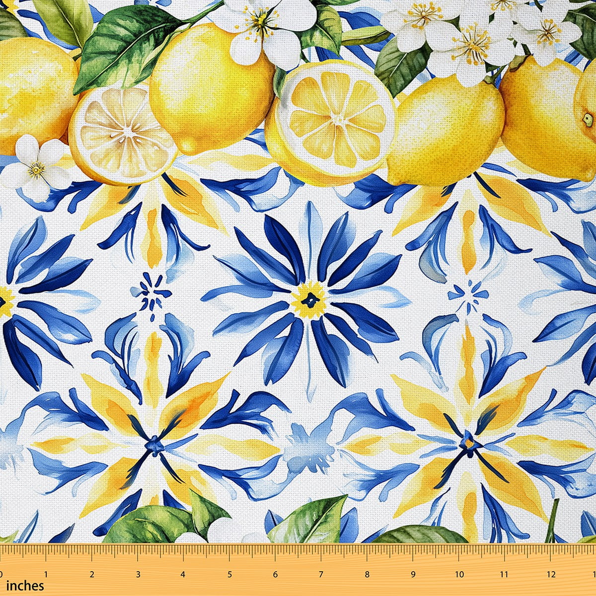 Feelyou Watercolor Lemon Fabric by the Yard 2 Yards, Chic Flower Fruit ...