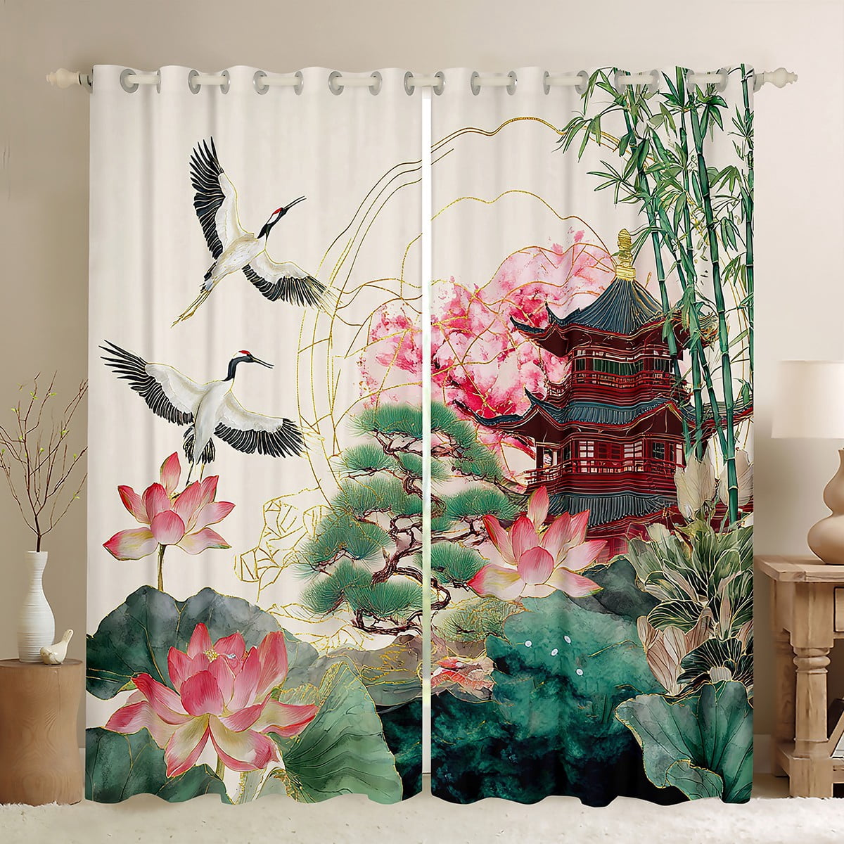 Feelyou Watercolor Lotus Women Blackout Curtains Set of 2 (52x84 Each ...