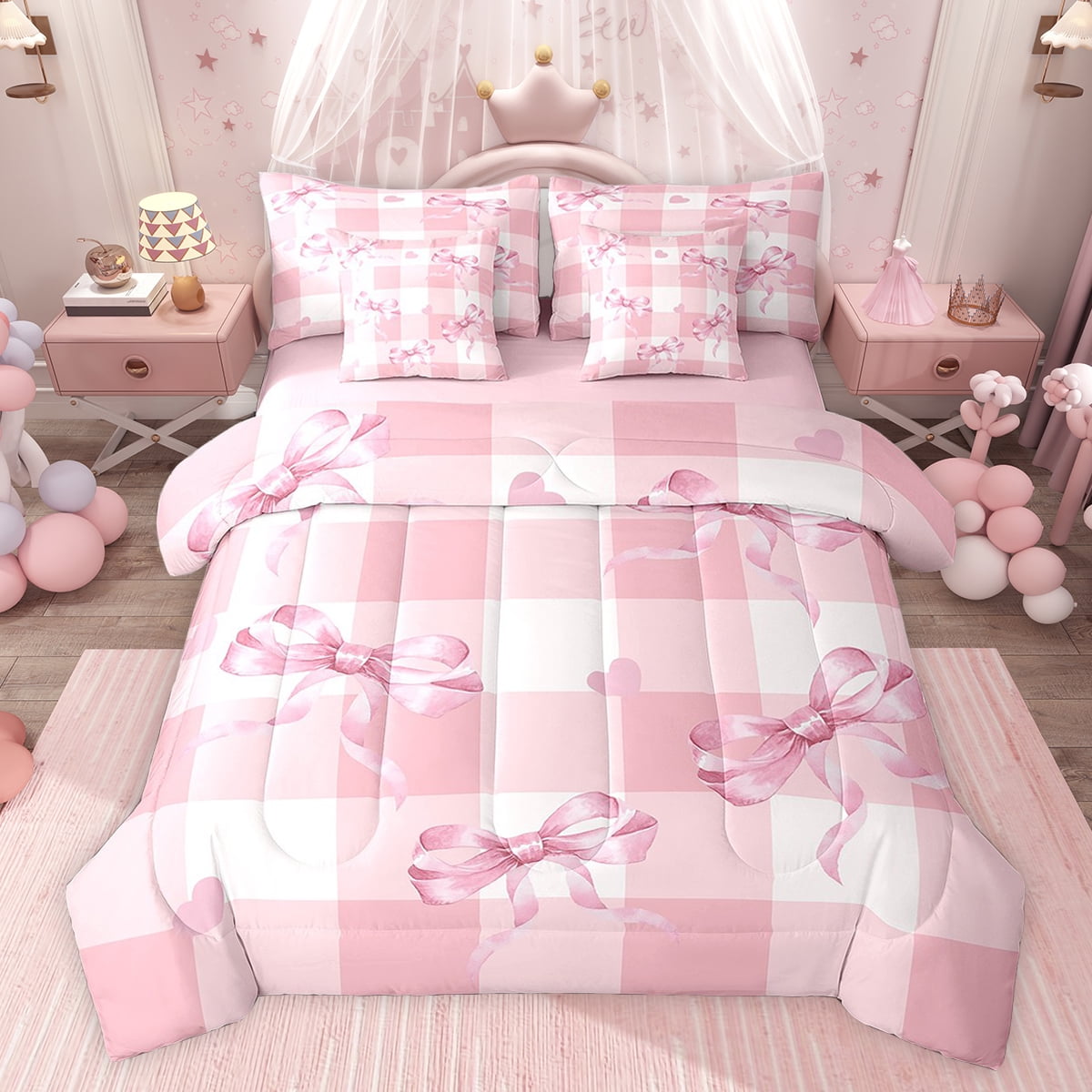 Feelyou Watercolor Pink Bowknot Bedding Comforter Set 7pcs for Kids ...