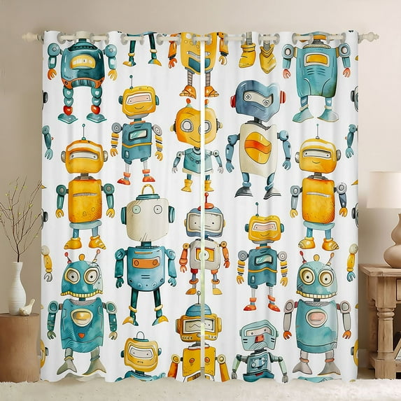 Feelyou Watercolor Robot Blackout Curtains Set of 2 (52x84 Each ...