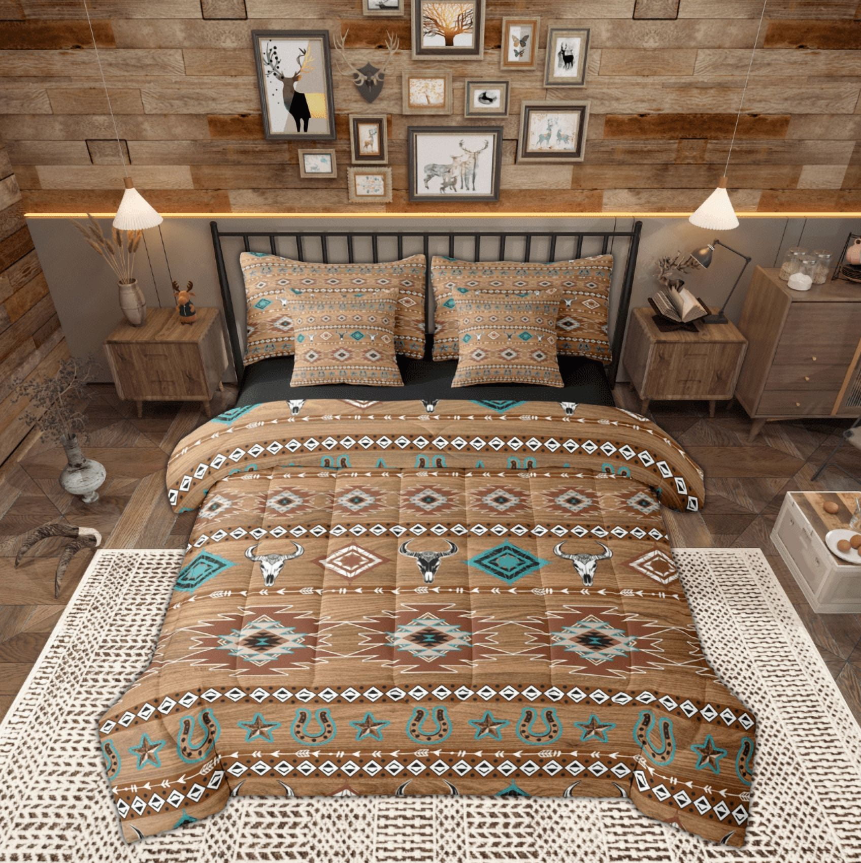 Feelyou Western Aztec Bedding Comforter Set 7pcs, Tribal Triangle King ...
