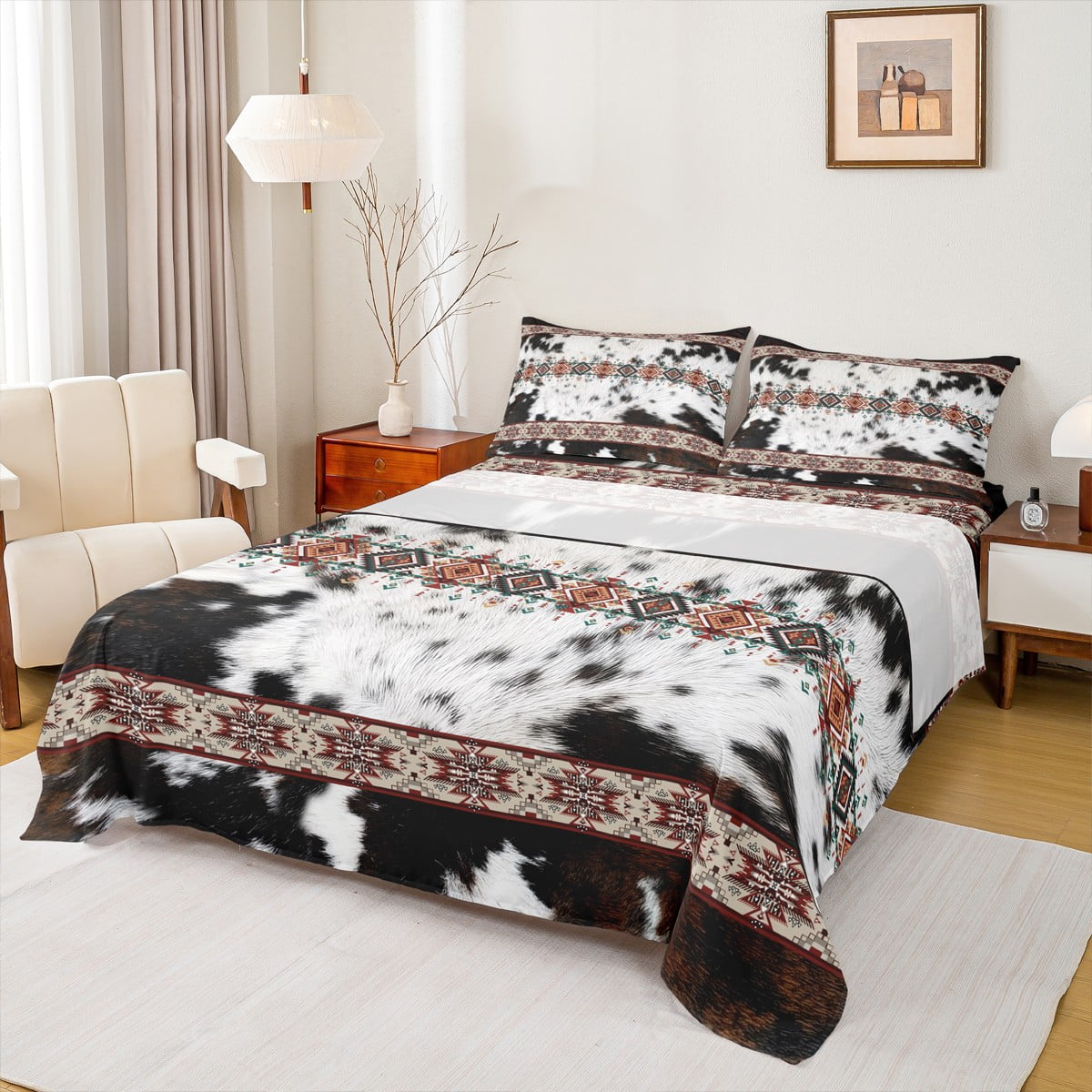 Feelyou Western Bohemian Aztec Full Size Sheets, Rustic Cow Print Bed ...