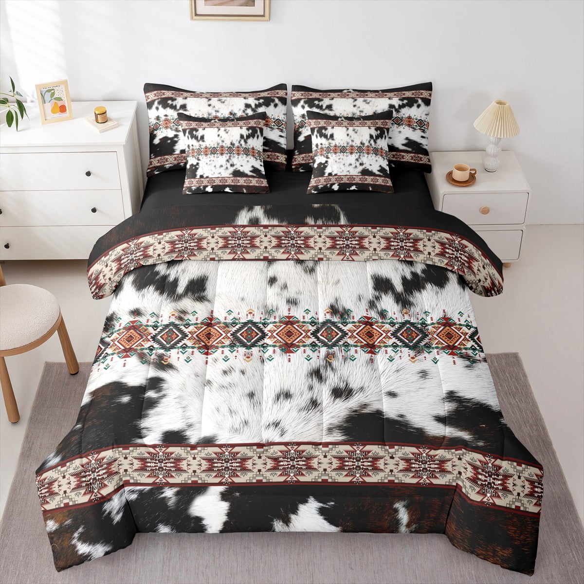 Feelyou Western Bohemian Aztec Twin Bedding Sets 7-Piece, Rustic Cow ...
