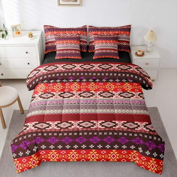 Feelyou Western Boho Aztec Bedding Comforter Set 7pcs for Teens, Red ...