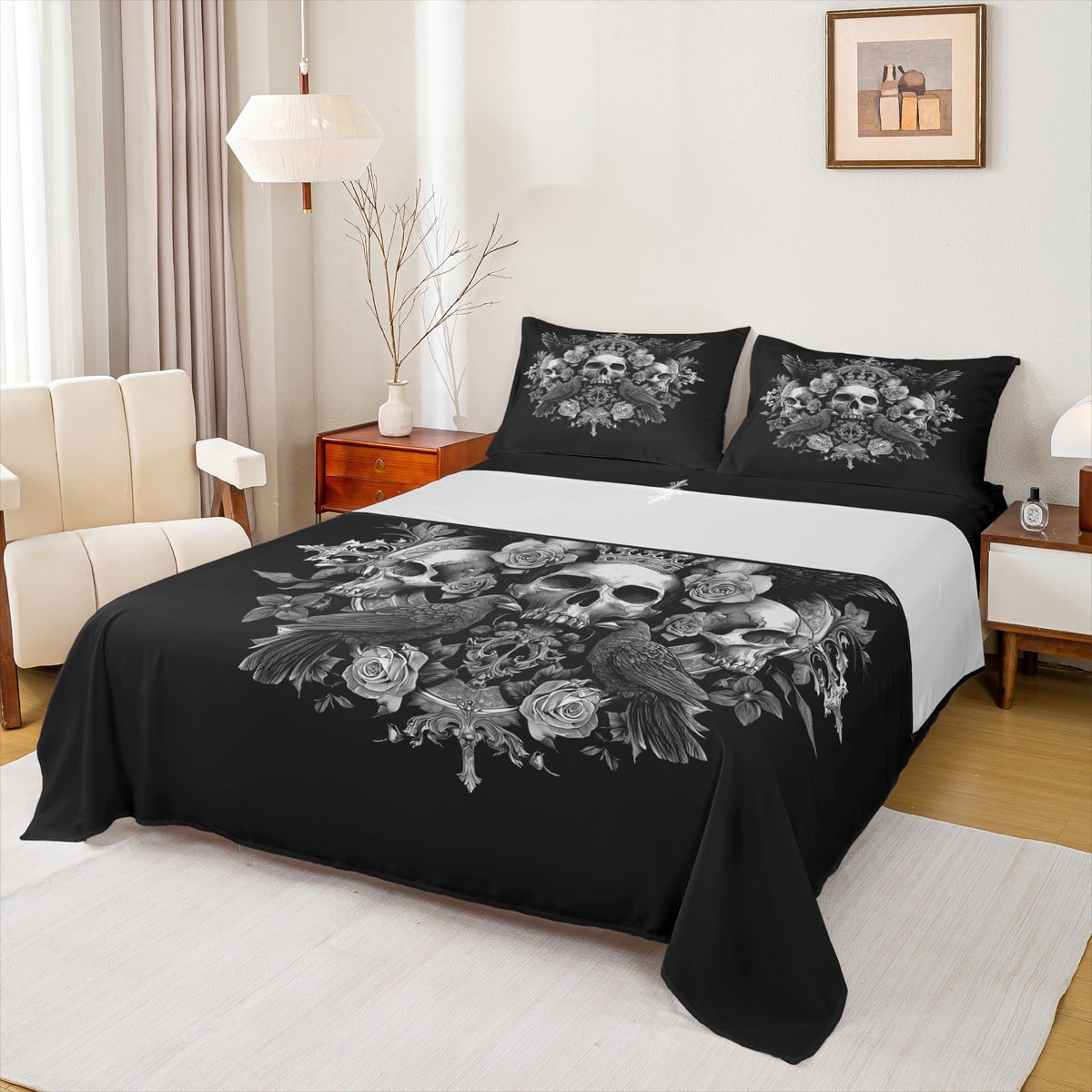 Feelyou Western Boho Skeleton Full Size Sheets for Men, Gothic Crow ...